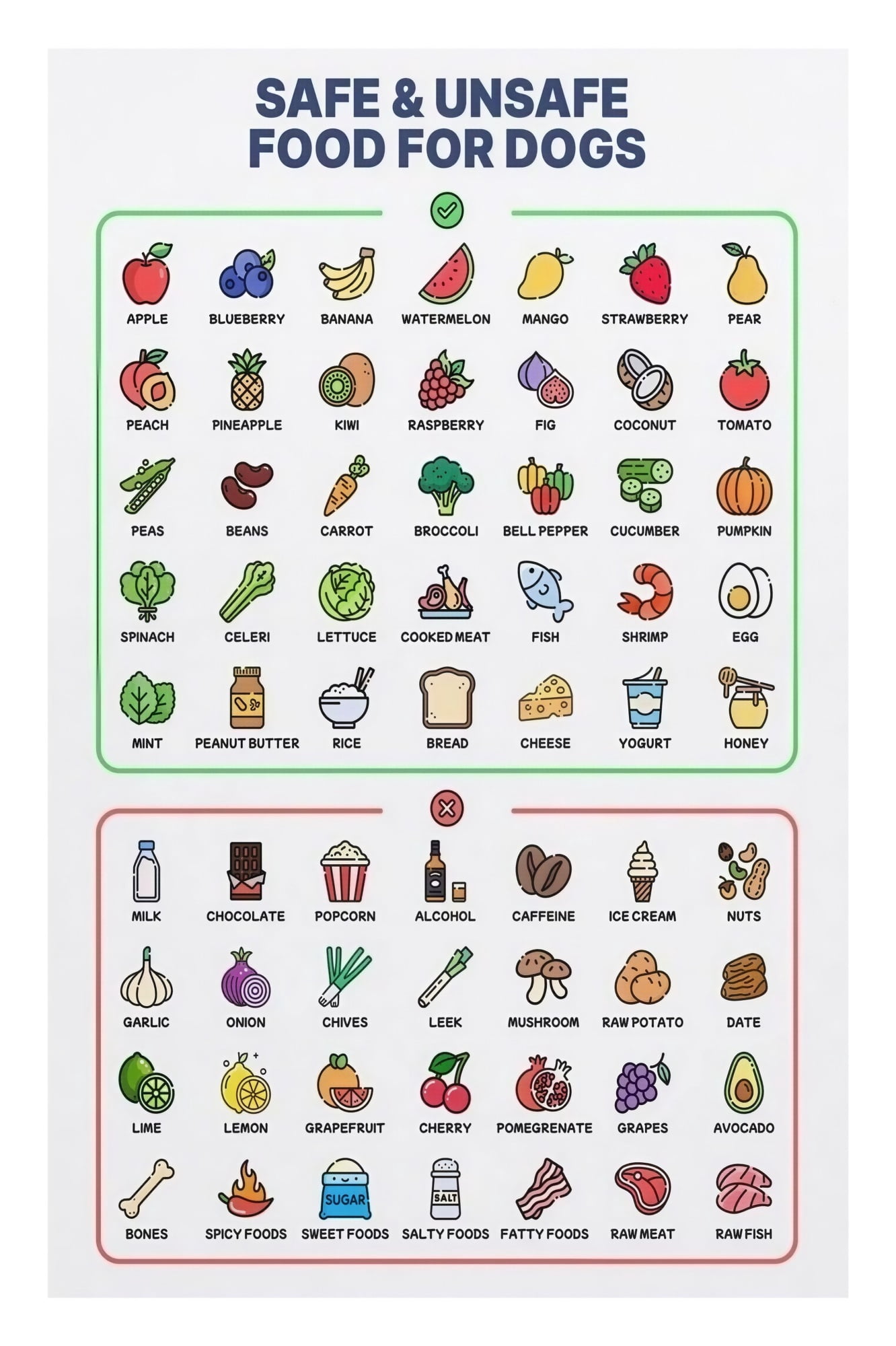 Dog Safety Educational Poster Toxic and Non Toxic Food List Chart Pet ...
