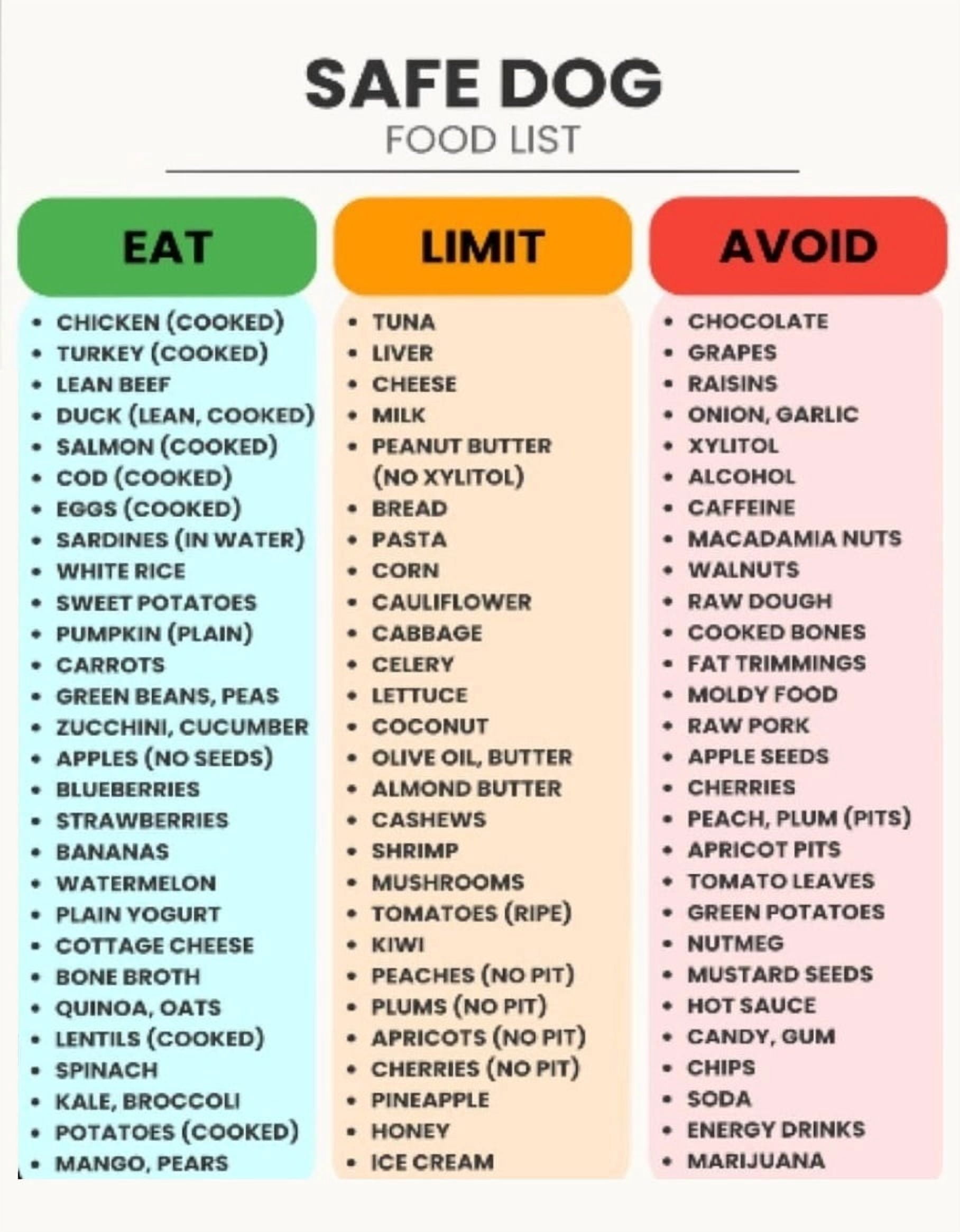 Dog Safety Food List Poster, What Dogs Can Eat Chart Poster, Dog Food ...