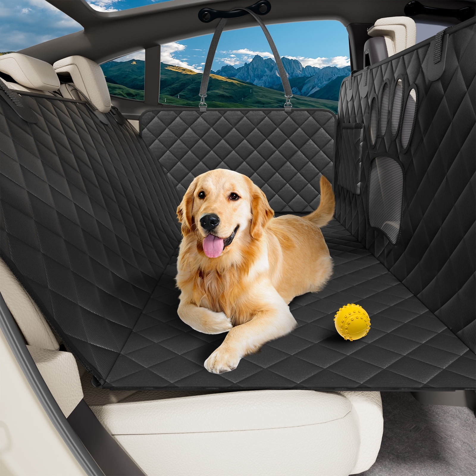 Dog Seat Cover-LAKWAR Non-slip Dog Car Hammocks with Seatbelt Dog Car Seat Cover Waterproof and ...