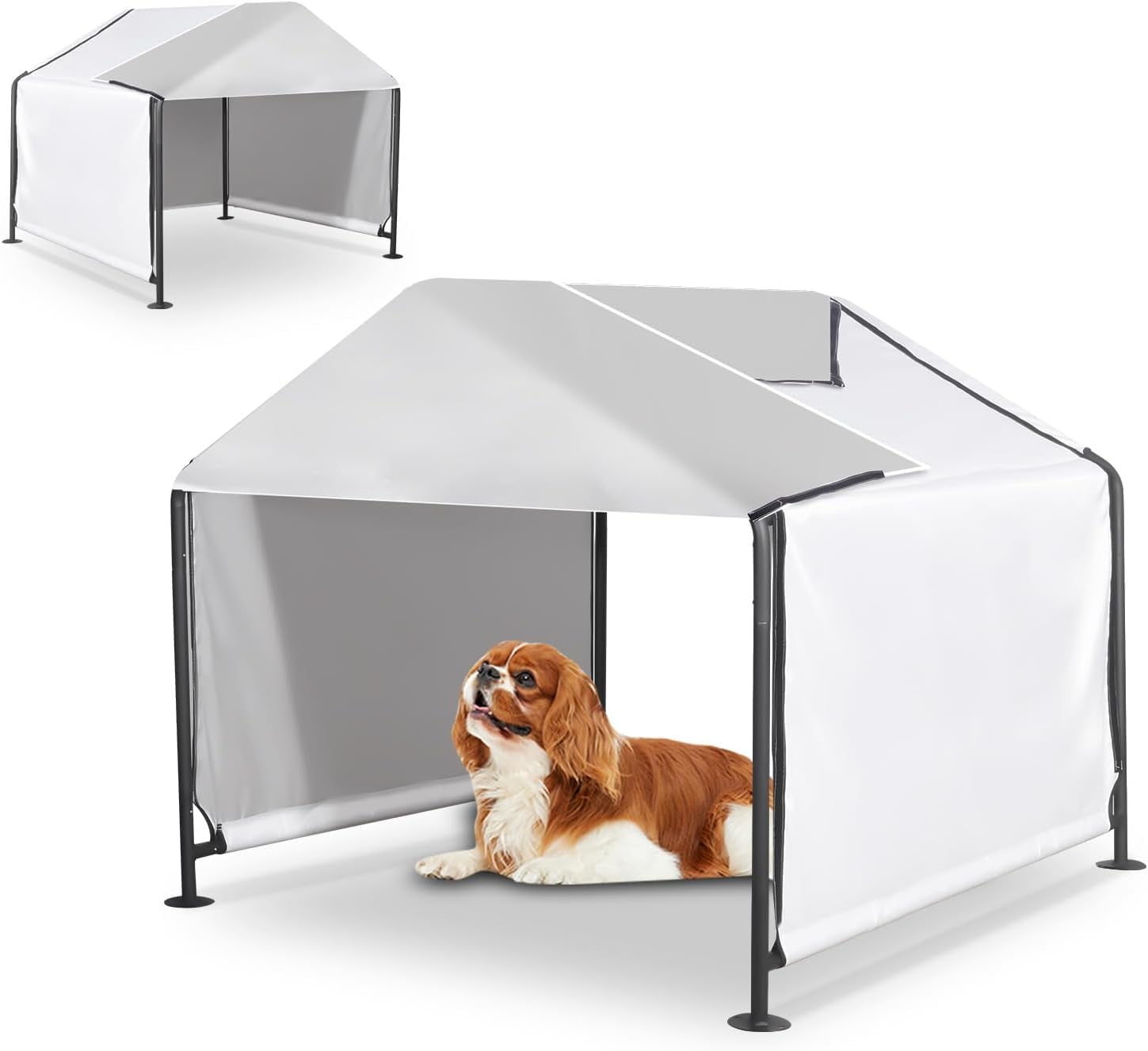 Dog Shade Shelter Outdoor Dog House with Upgraded Door Weatherproof Dog ...
