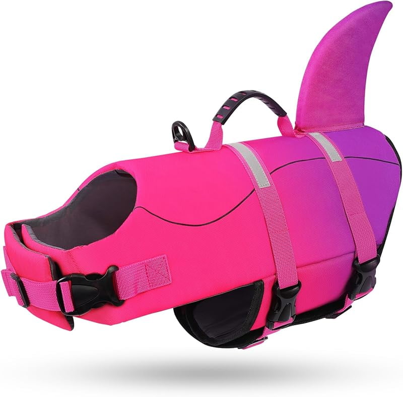 Dog Shark Life Jacket with Rescue Handle - Adjustable Reflective Dog ...