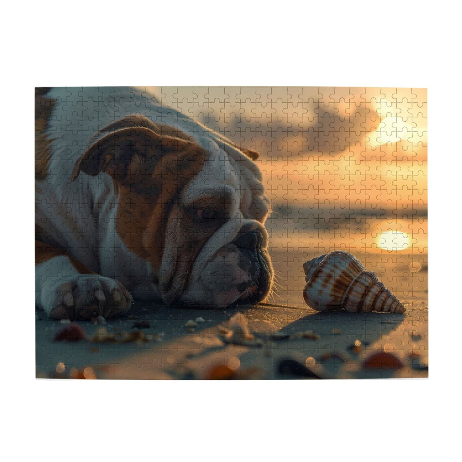 Dog Shell Beach Sunset Relax 1000-Piece Wooden Jigsaw Puzzle for Adults ...