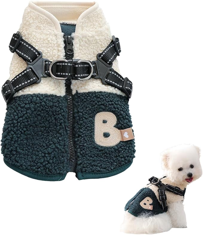Dog Sherpa Coat with Harness Puppy Winter Fleece Sweater Jacket Small ...