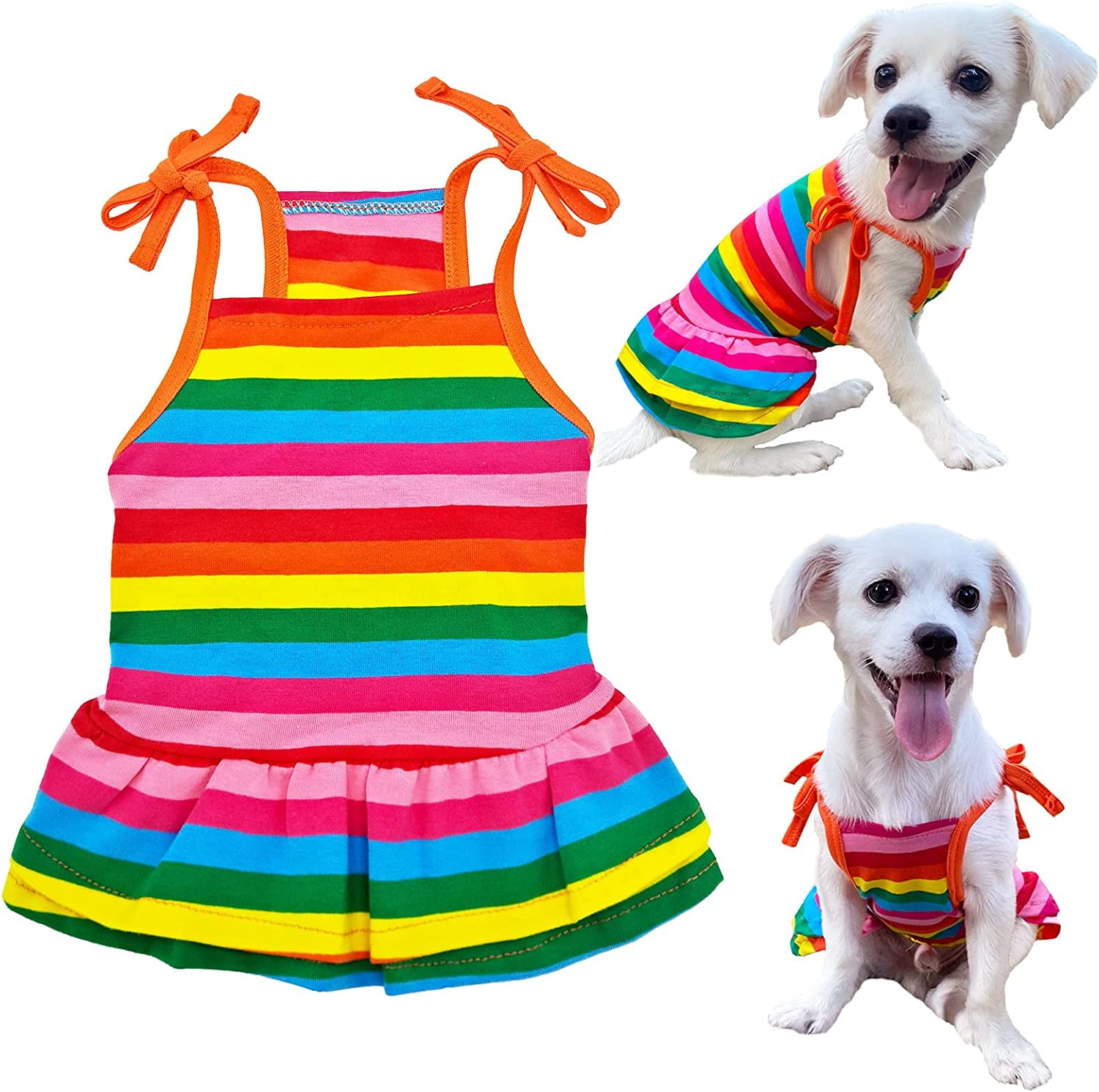 Dog Shirt Rainbow Striped Puppy Dresses Clothes Colorful Pet Sleeveless ...