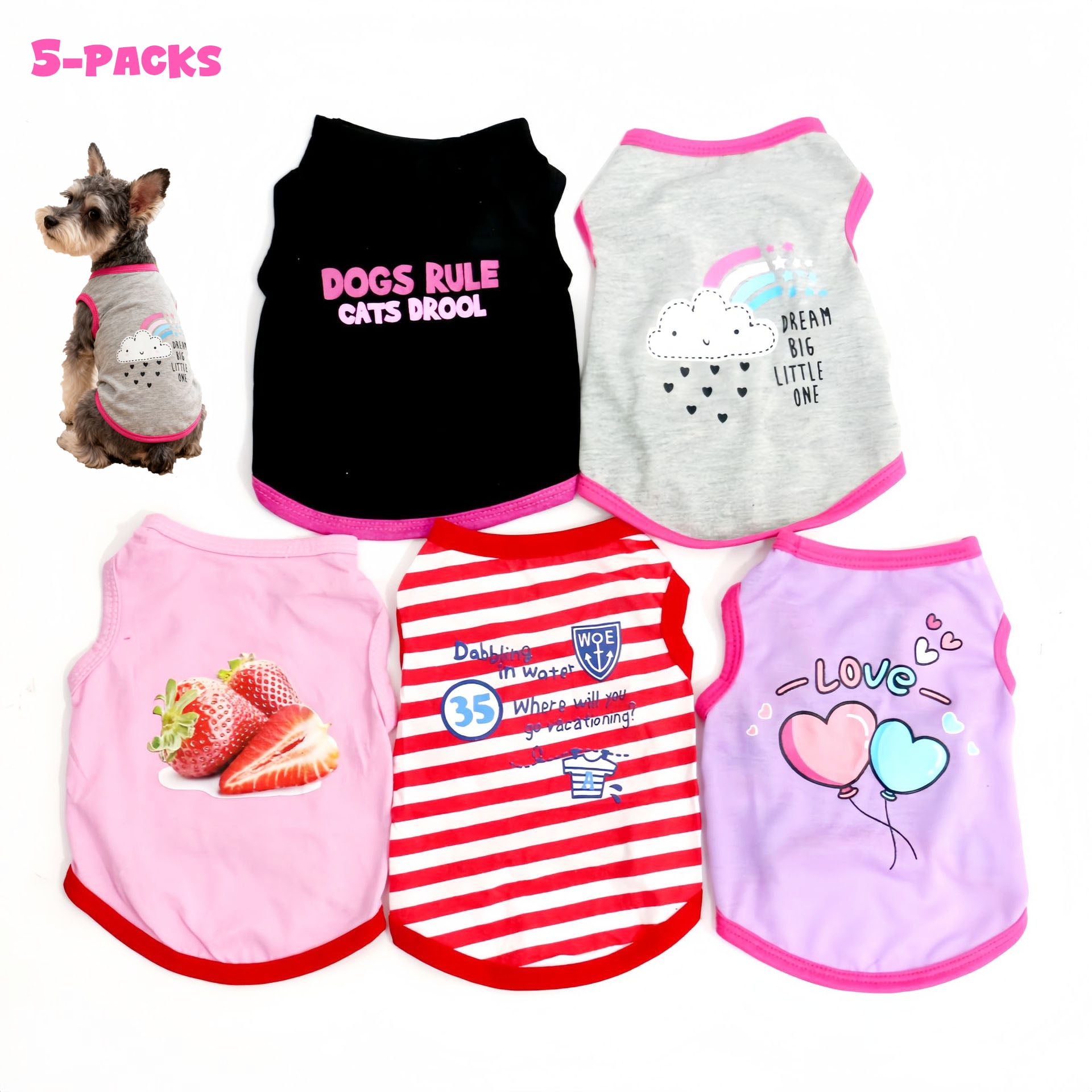 Riklu Dog Clothes for Small Dogs, 5 Packs Dog Shirt with Cute Patterns ...