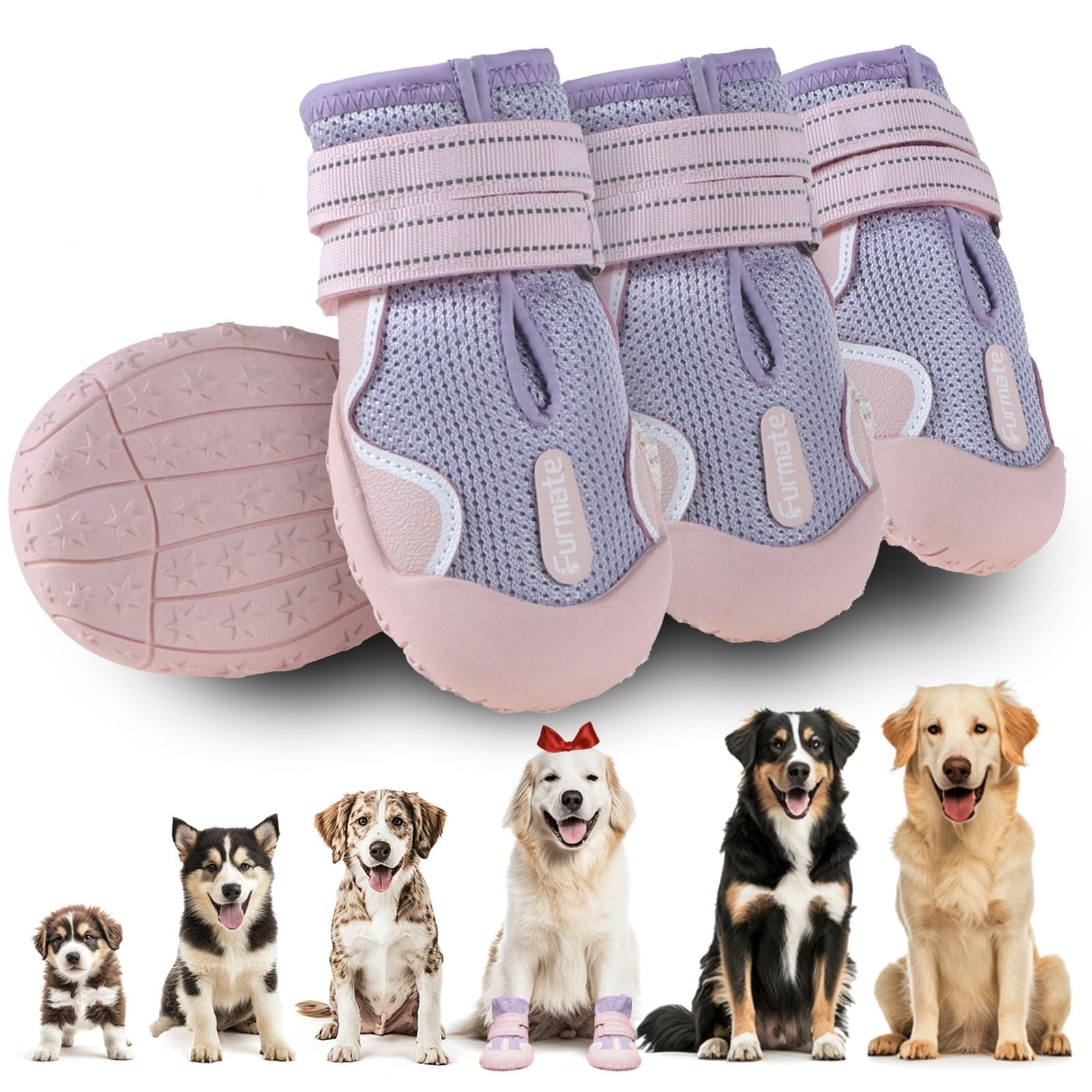 FURMATE Dog Boots, Breathable Mesh Paw Protectors, Anti-Slip Rubber ...