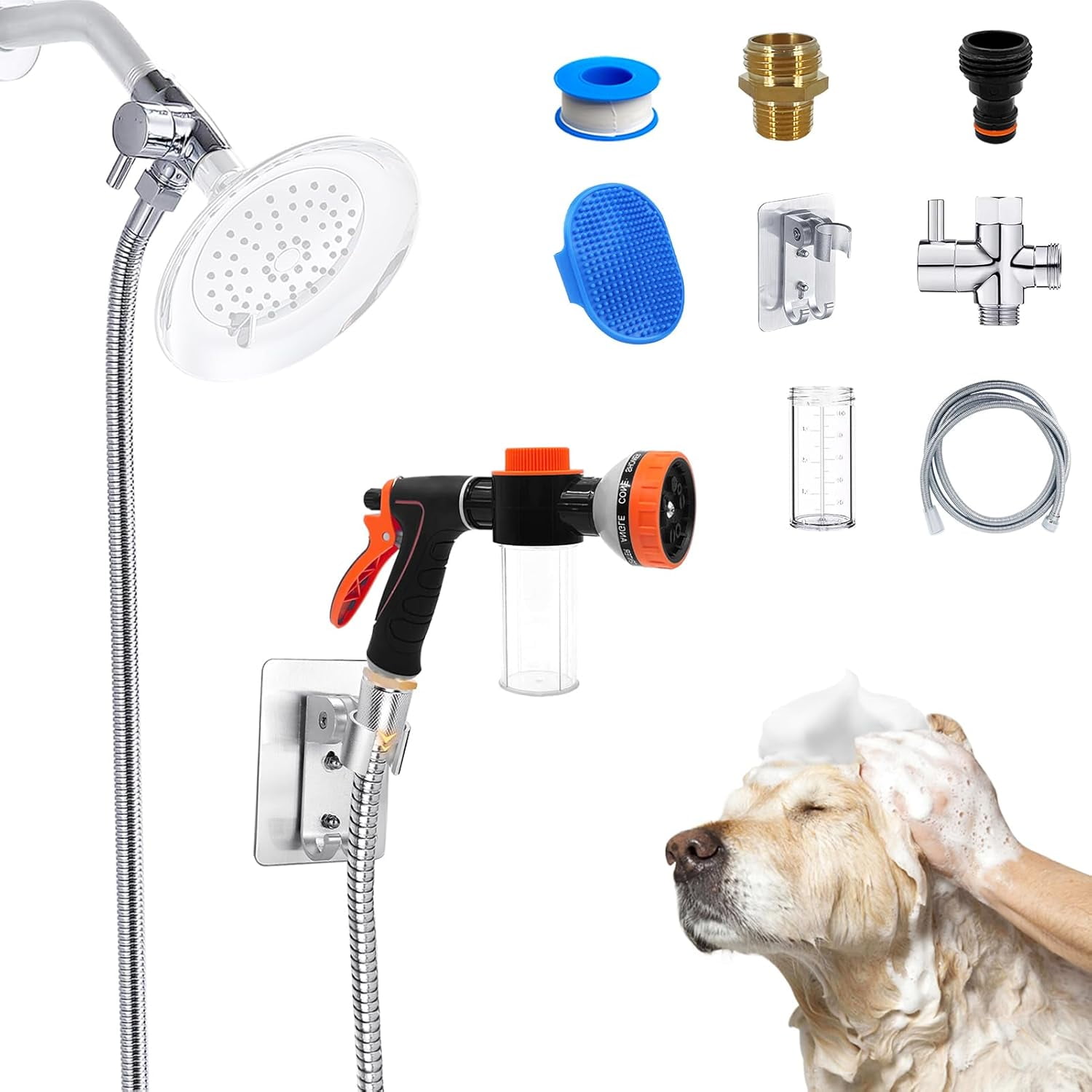 Dog Shower Attachment Water Hose Nozzle Sprayer Set with Metal 3-Way ...