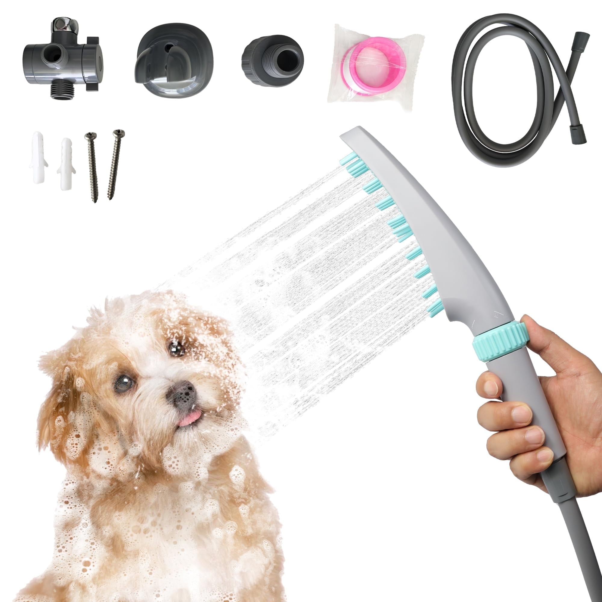 Rainovo Ergonomic Dog Washing Shower Attachment with 79" Hose and Soft ...