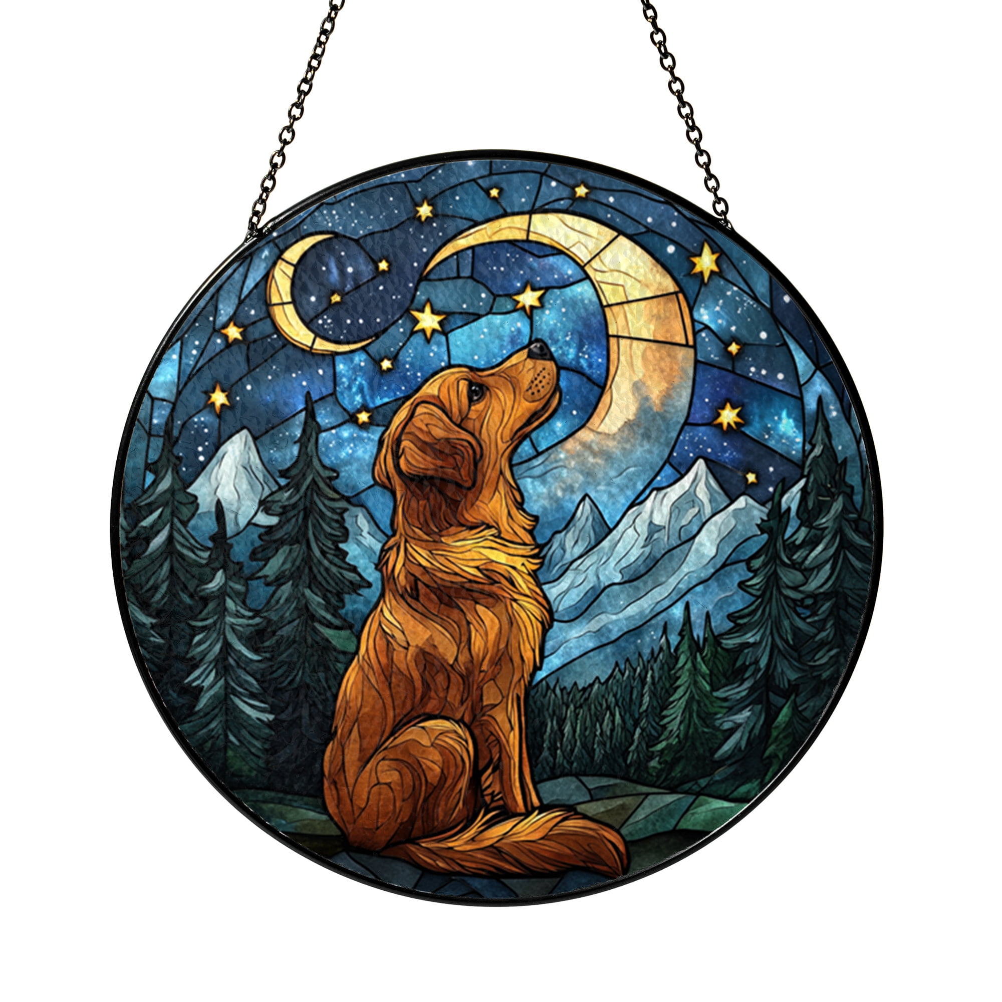 Dog Silhouette Stained Glass Style Window Hanging – Night Sky Design ...