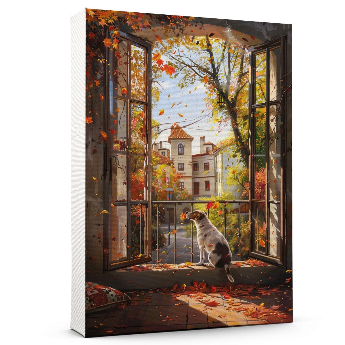 Dog Sitting Window Poster Art, Barbado Da Terceira Colorful Dog Decor ...