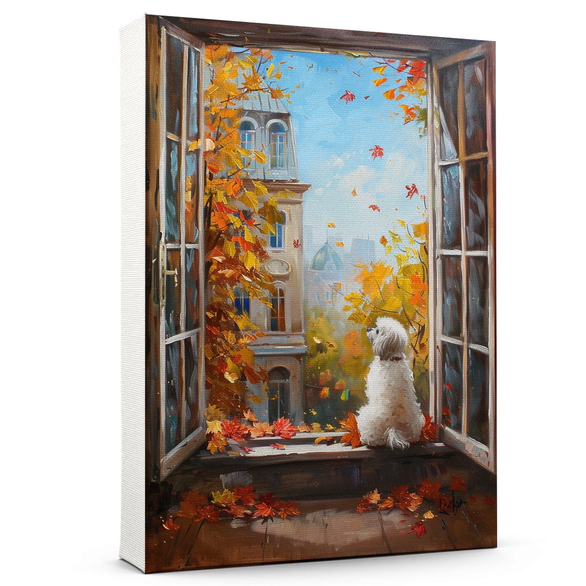 Dog Sitting Window Poster Art, Berger Picard Colorful Dog Decor Wall ...