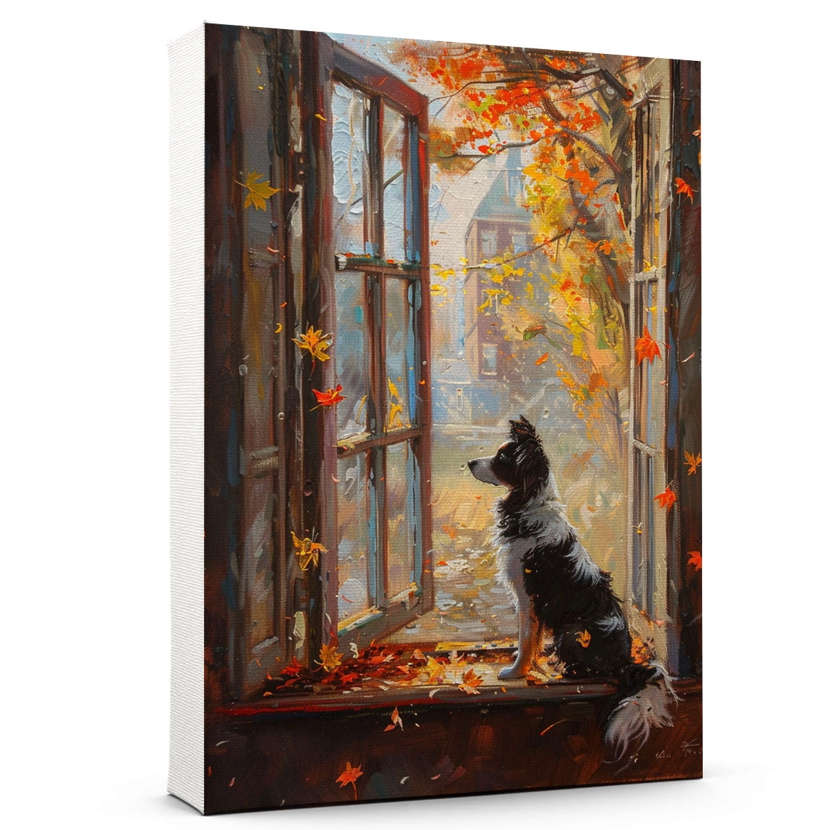 Dog Sitting Window Poster Art, Border Collie Colorful Dog Decor Wall ...