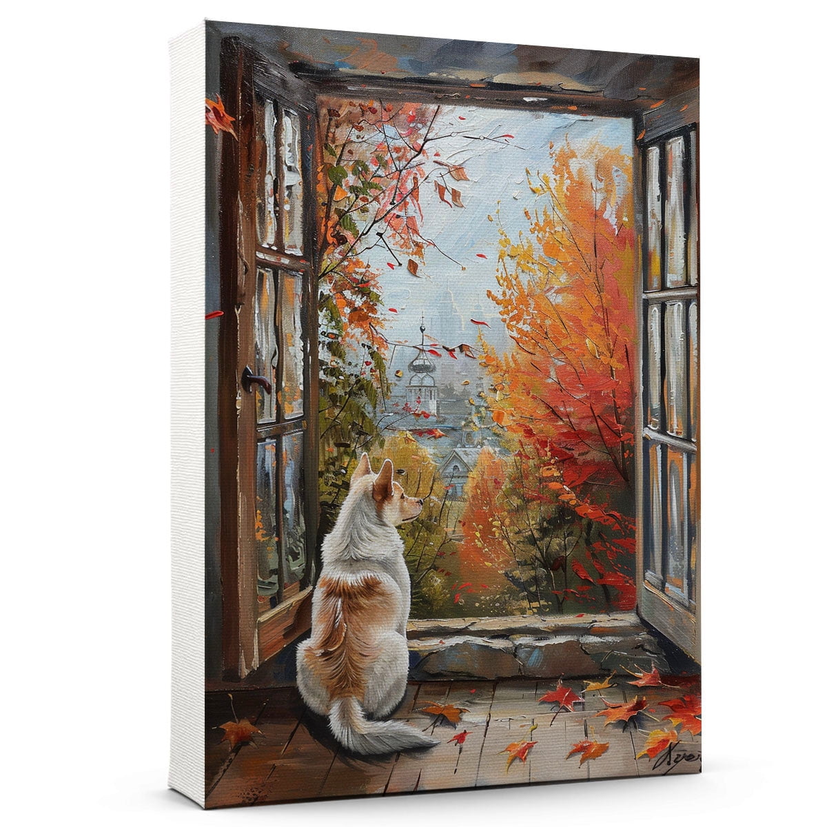 Dog Sitting Window Poster Art, Canaan Colorful Dog Decor Wall Art ...
