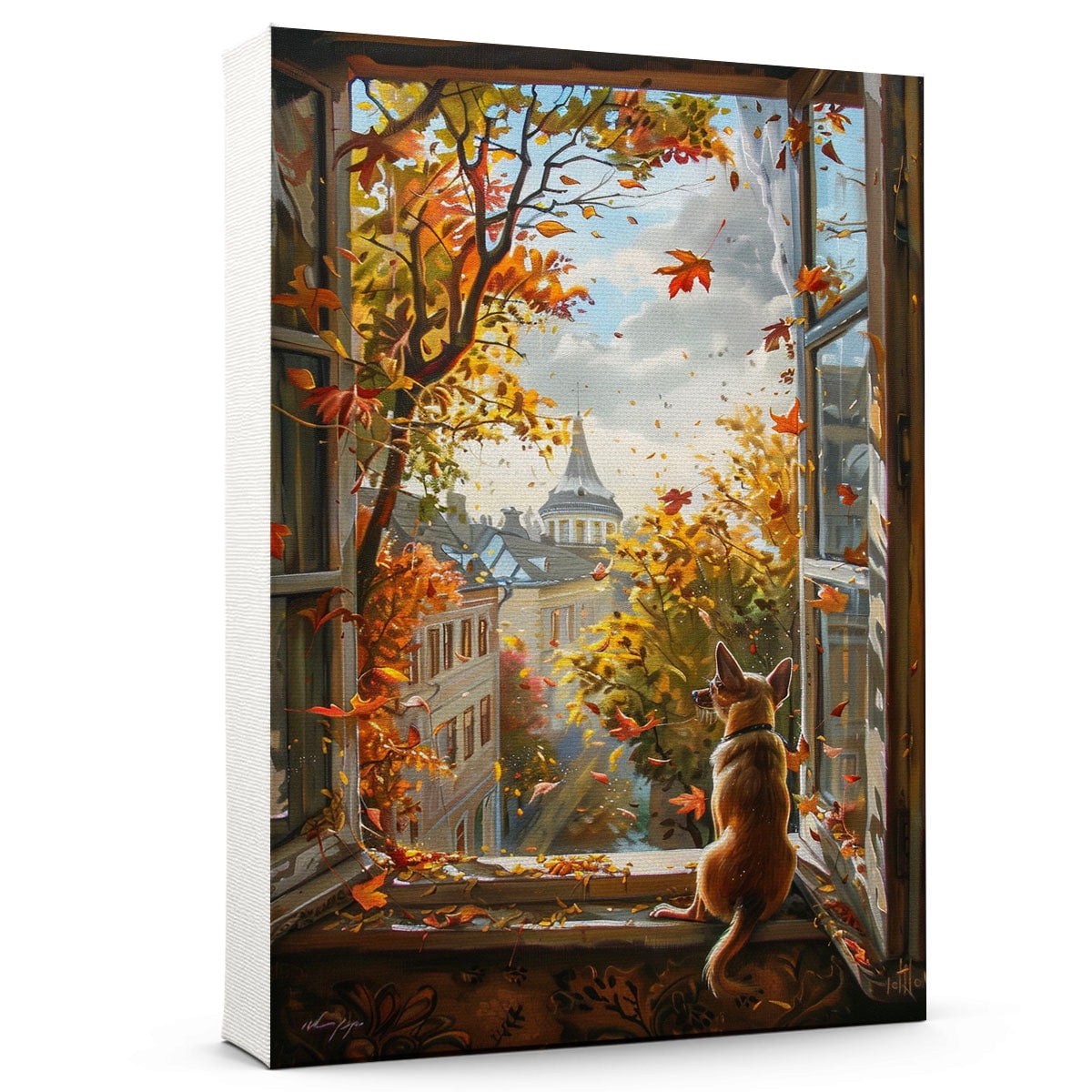 Dog Sitting Window Poster Art, Chihuahua Colorful Dog Decor Wall Art ...