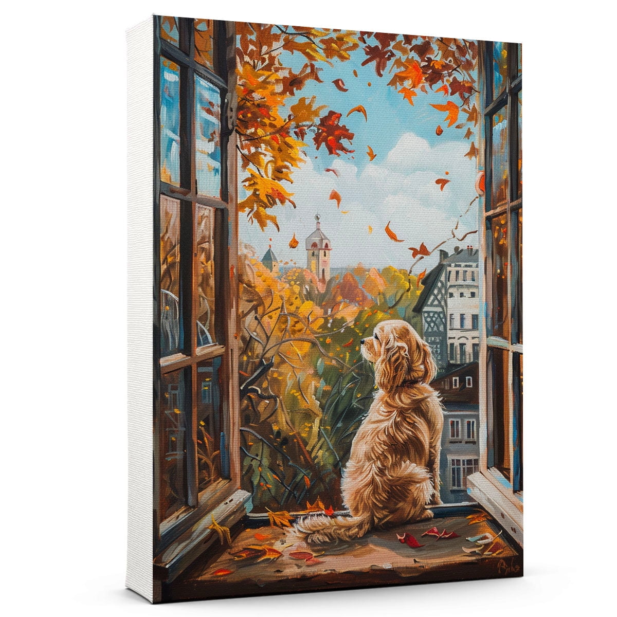 Dog Sitting Window Poster Art, English Foxhound Colorful Dog Decor Wall ...