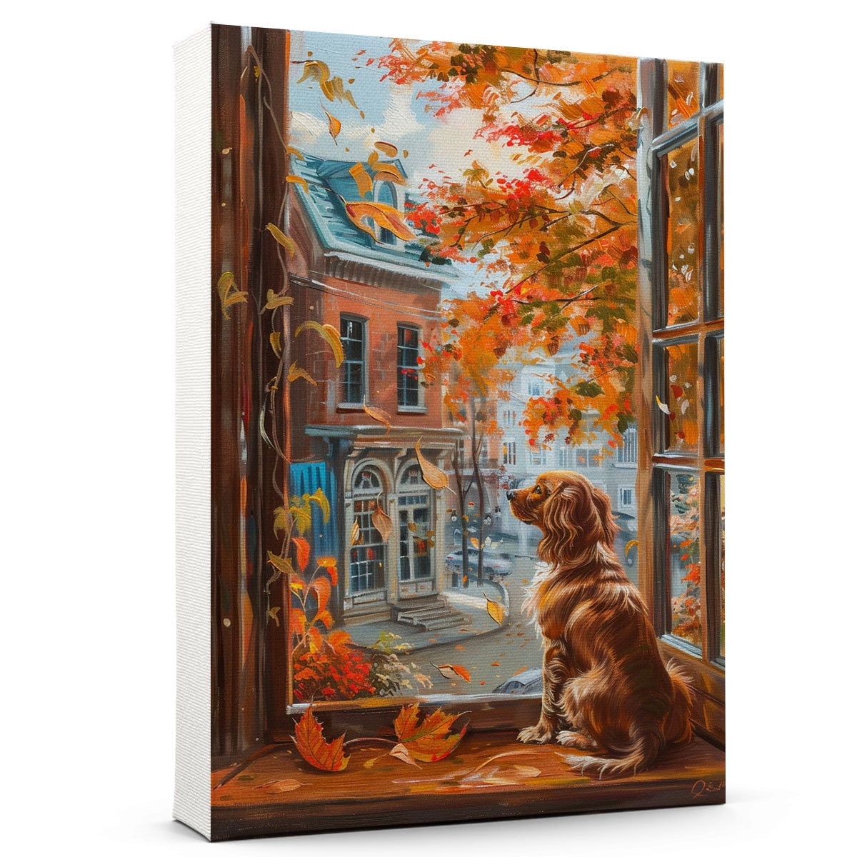 Dog Sitting Window Poster Art, Finnish Lapphund Colorful Dog Decor Wall ...