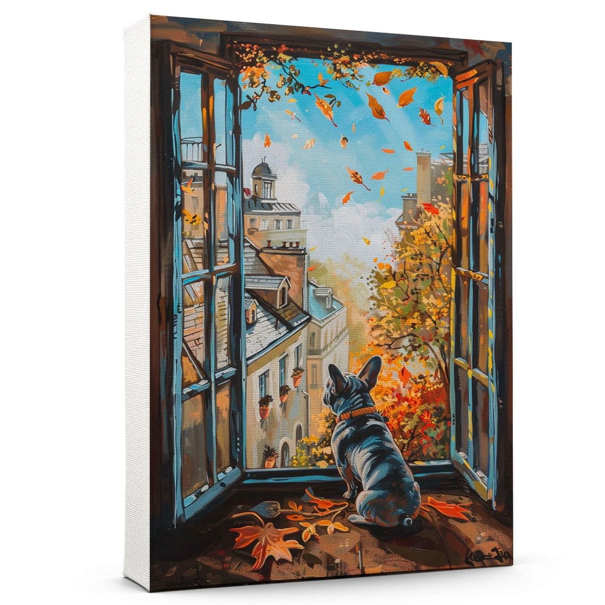 Dog Sitting Window Poster Art, German Pinscher Colorful Dog Decor Wall ...