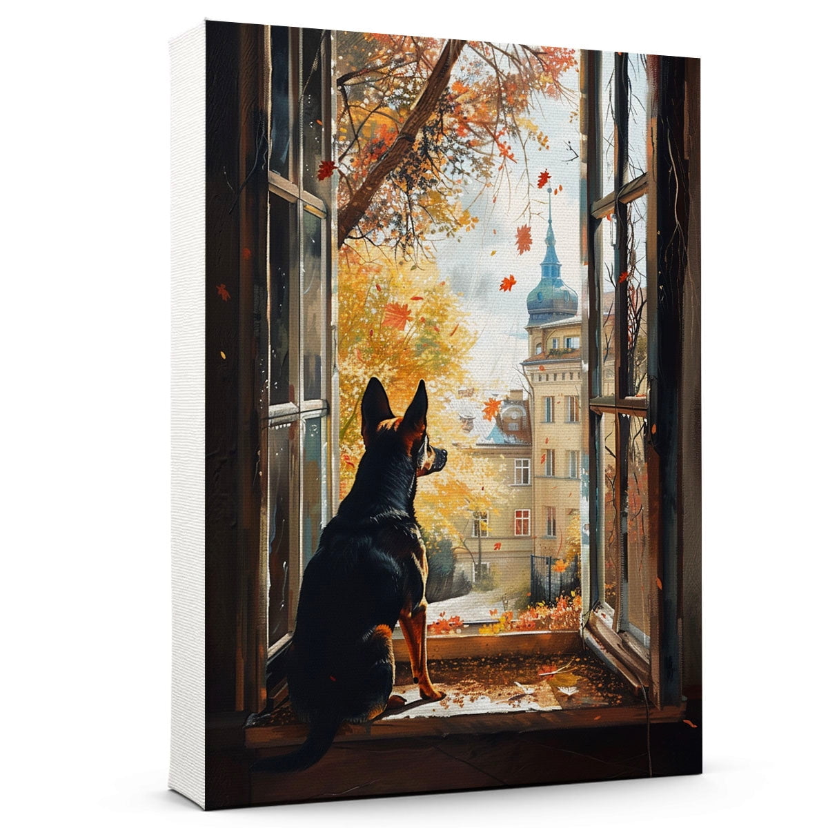 Dog Sitting Window Poster Art, German Shepherd Colorful Dog Decor Wall ...