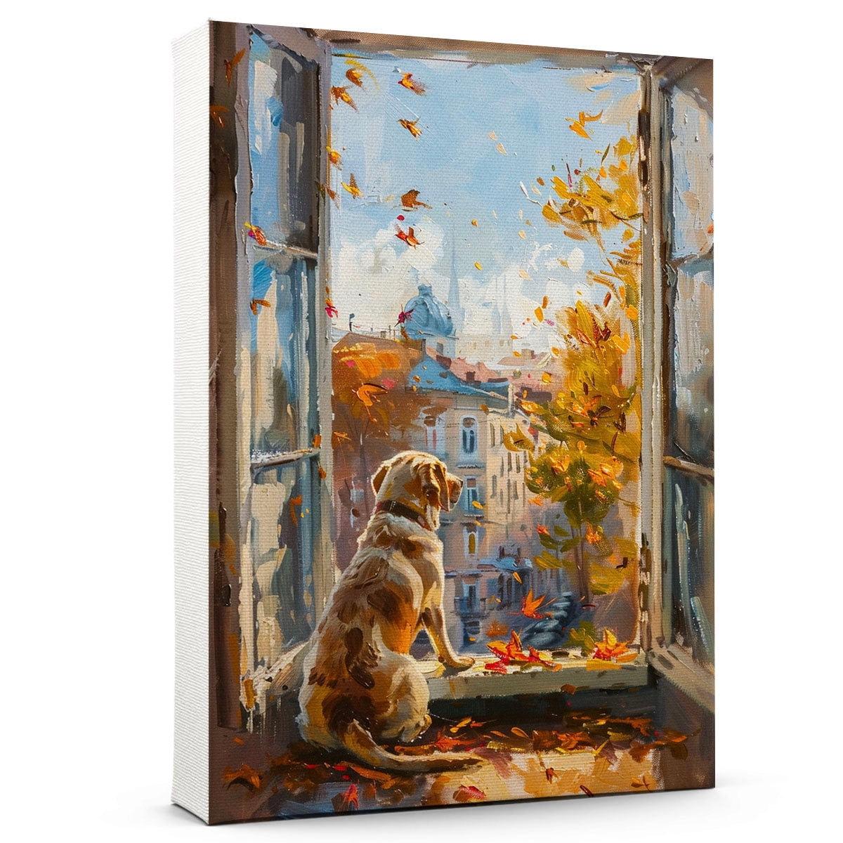 Dog Sitting Window Poster Art, Labrador Retriever Colorful Dog Decor ...
