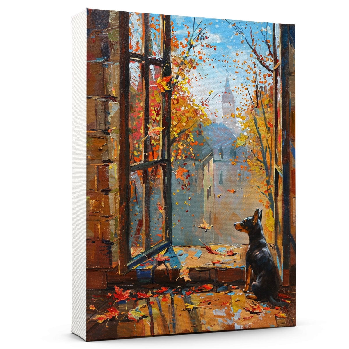 Dog Sitting Window Poster Art, Miniature Pinscher Colorful Dog Decor ...