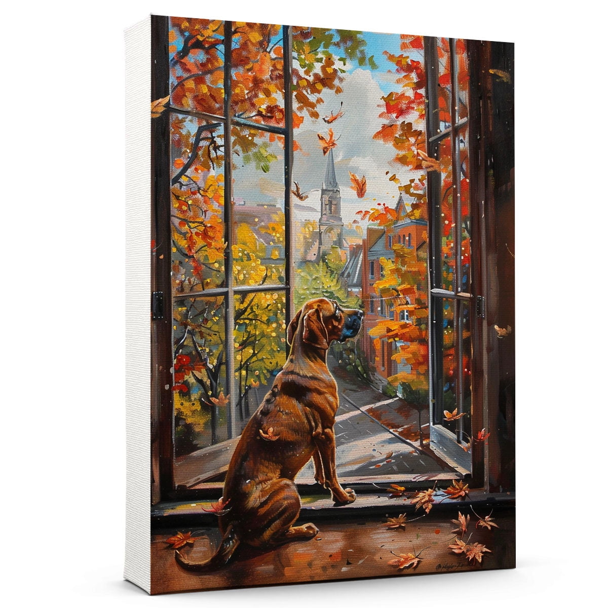 Dog Sitting Window Poster Art, Plott Hound Colorful Dog Decor Wall Art ...