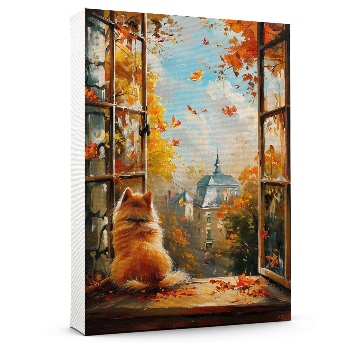 Dog Sitting Window Poster Art, Pomeranian Colorful Dog Decor Wall Art ...