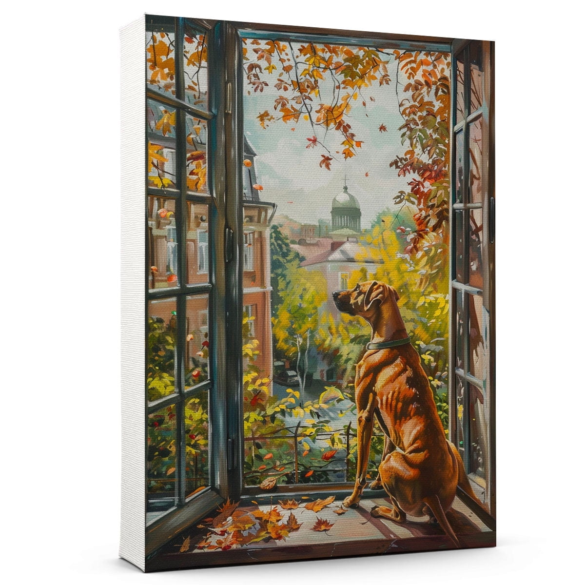 Dog Sitting Window Poster Art, Rhodesian Ridgeback Colorful Dog Decor ...