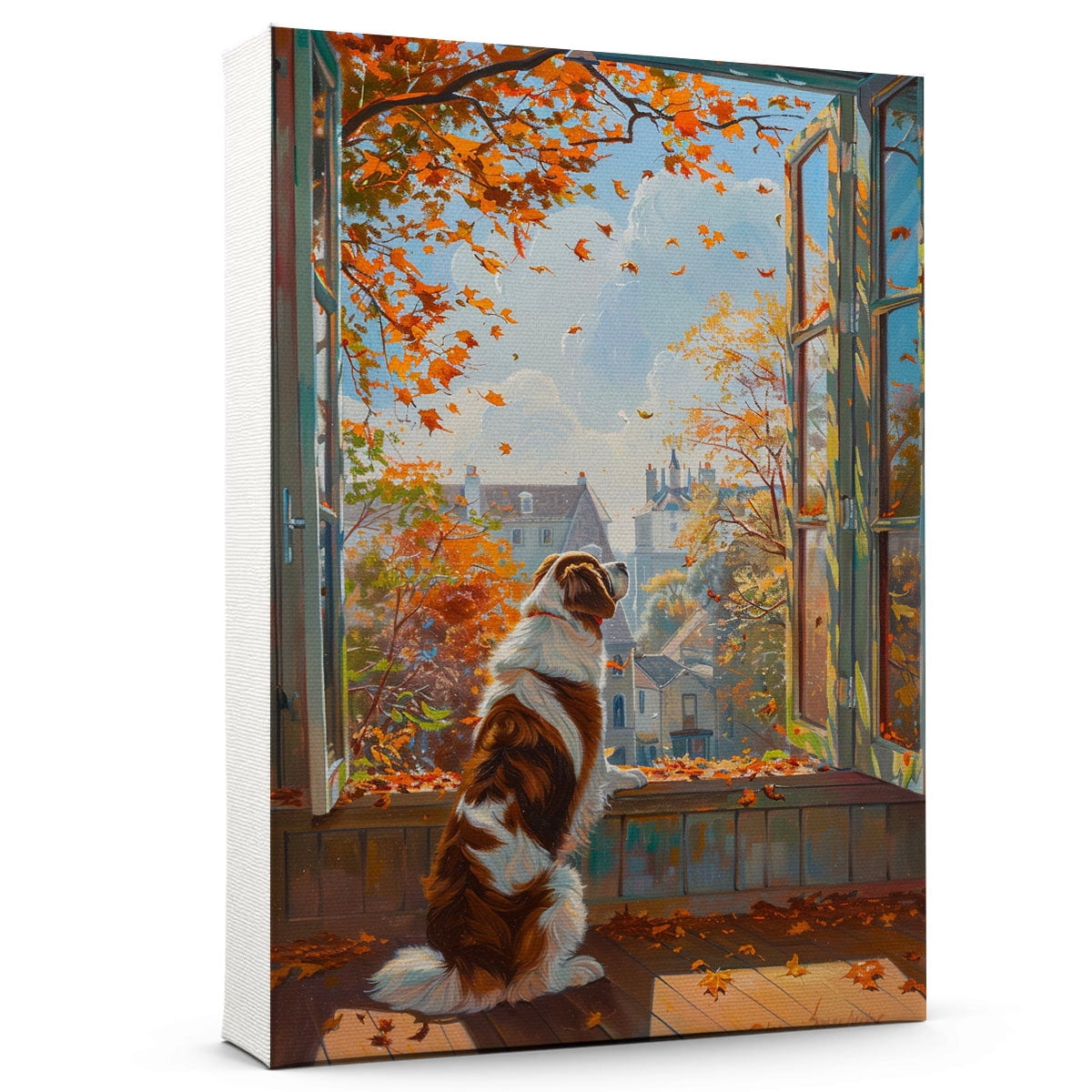 Dog Sitting Window Poster Art, Saint Bernard Colorful Dog Decor Wall ...