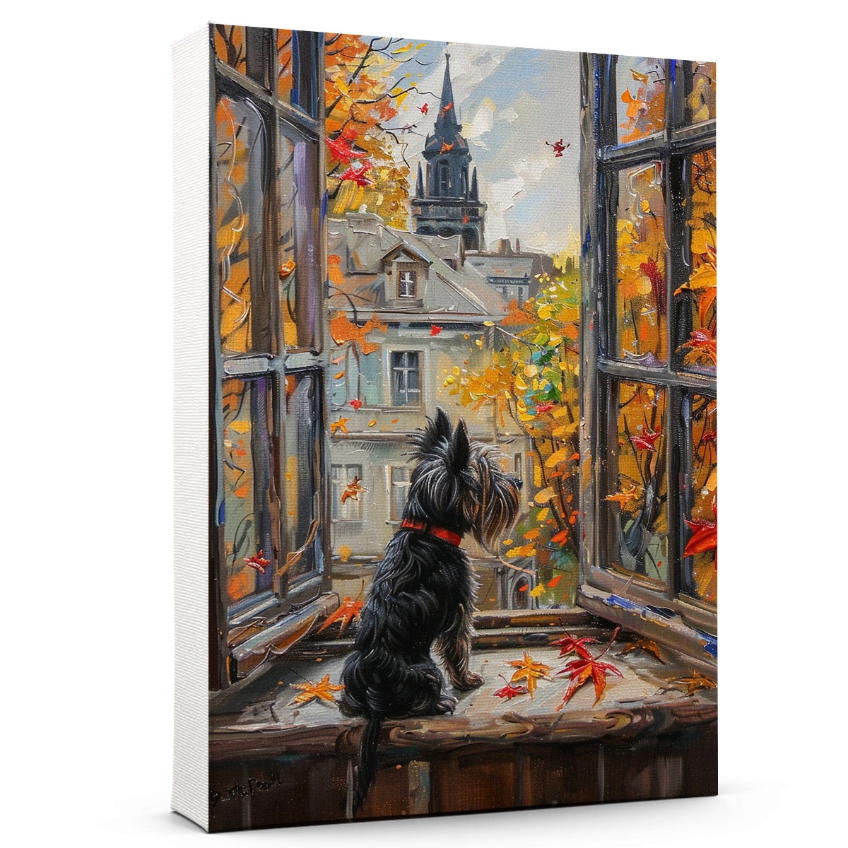 Dog Sitting Window Poster Art, Scottish Terrier Colorful Dog Decor Wall ...