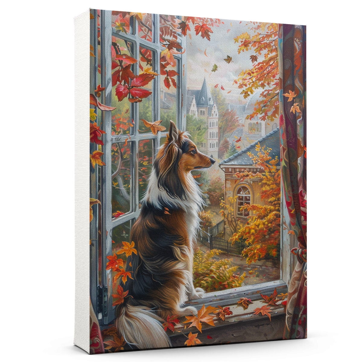 Dog Sitting Window Poster Art, Shetland Sheepdog Colorful Dog Decor ...