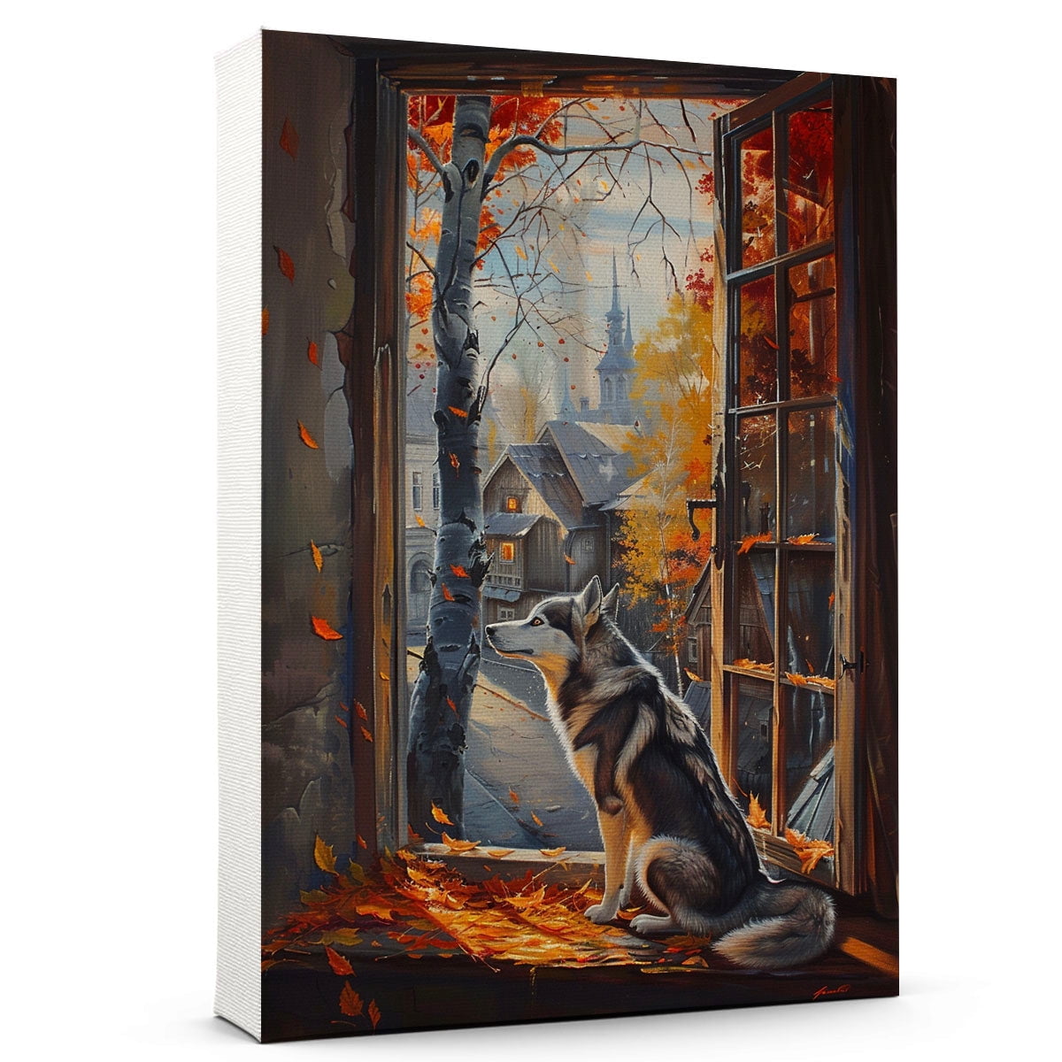 Dog Sitting Window Poster Art, Siberian Husky Colorful Dog Decor Wall ...