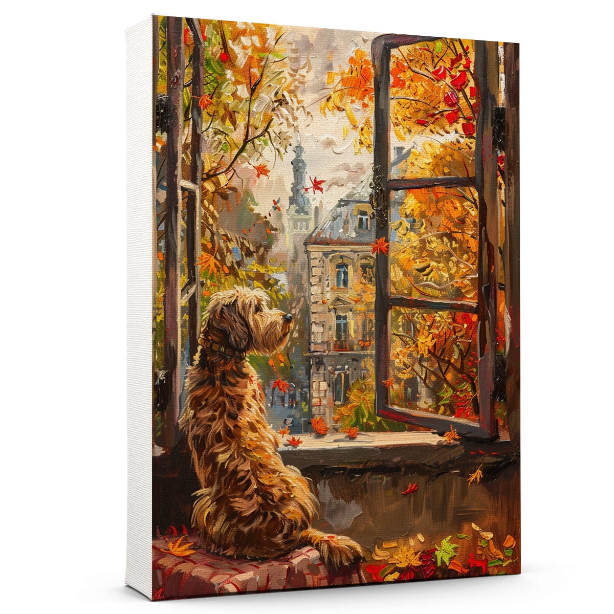 Dog Sitting Window Poster Art, Soft Coated Wheaten Terrier Colorful Dog ...