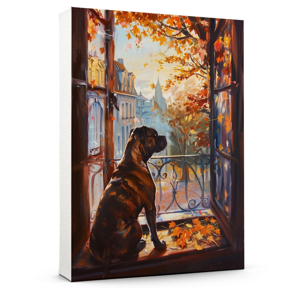 Dog Sitting Window Poster Art, Staffordshire Bull Terrier Colorful Dog ...