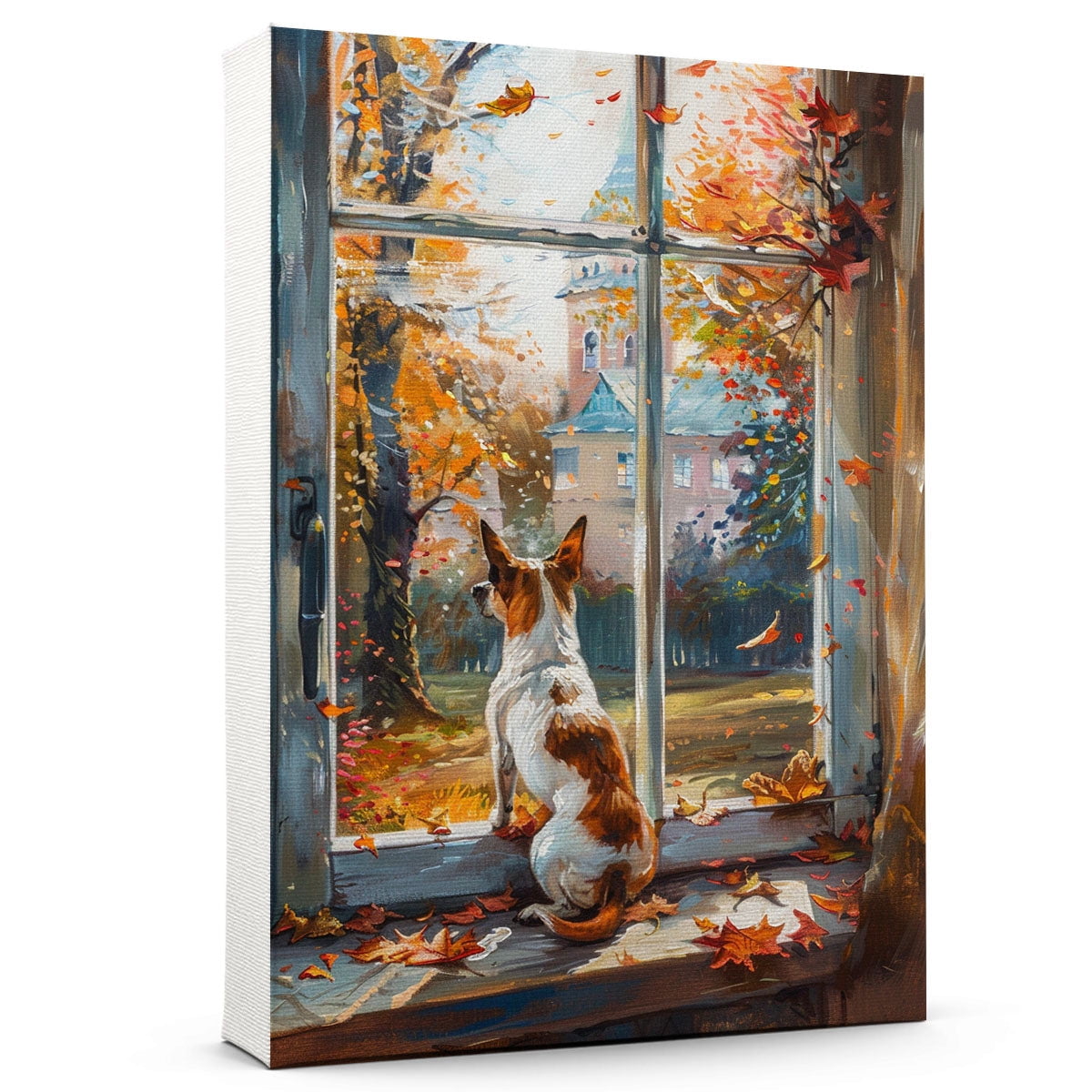 Dog Sitting Window Poster Art, Toy Fox Terrier Colorful Dog Decor Wall ...