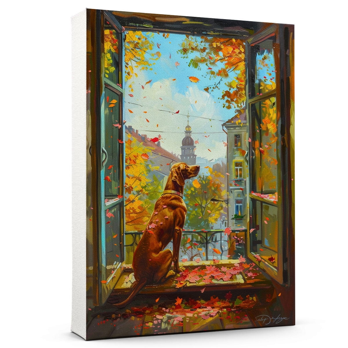 Dog Sitting Window Poster Art, Vizsla Colorful Dog Decor Wall Art ...