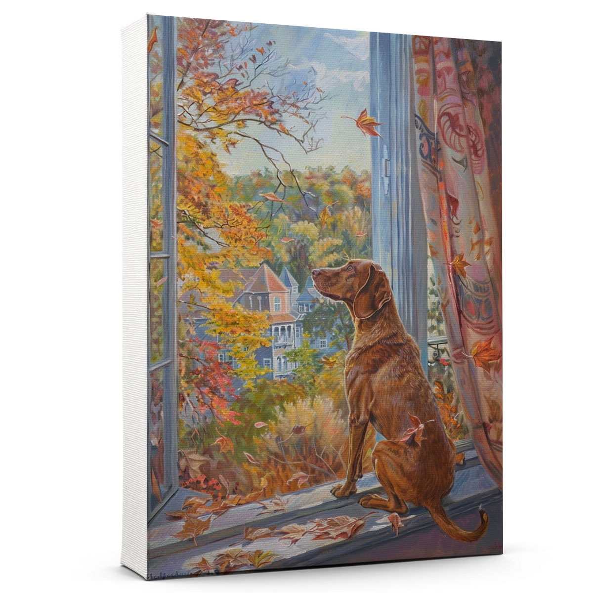 Dog Sitting Window Poster Art, Wirehaired Vizsla Colorful Dog Decor ...