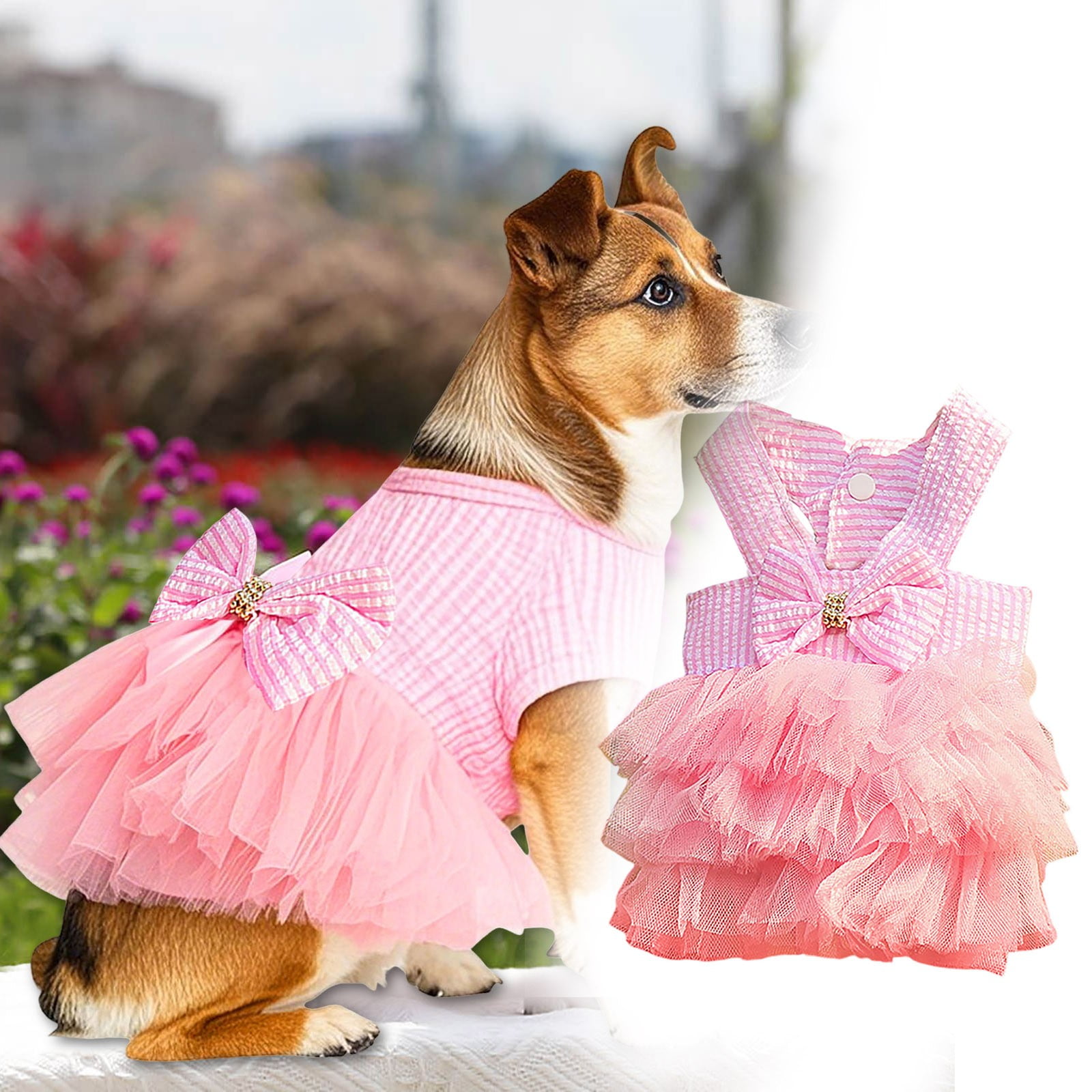 Dog Skirt Bow Knot Dress Wedding Dress Spring Summer Autumn Plaid Pet ...