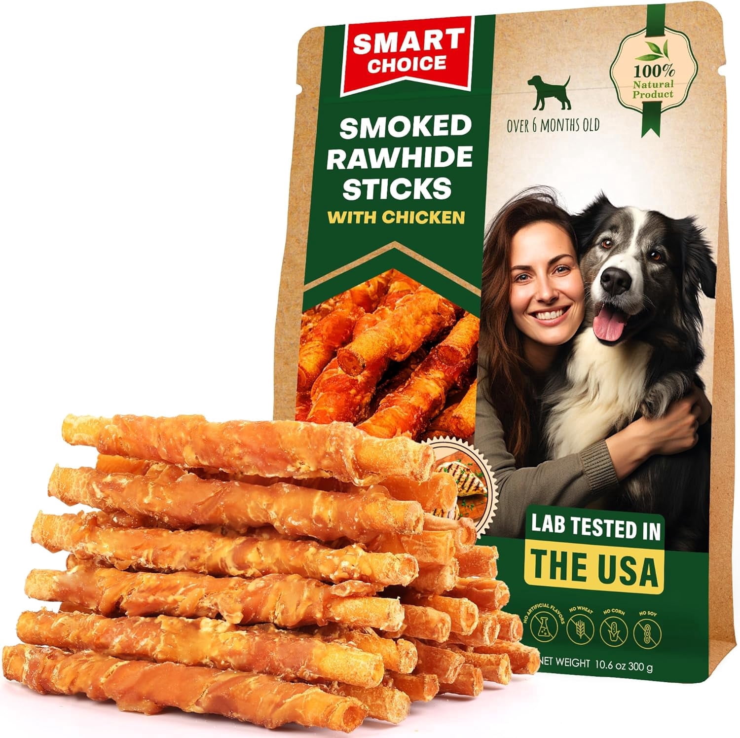 Beloved Pets Dog Smoked Rawhide Sticks, Chicken Wrapped Treats, Grain ...
