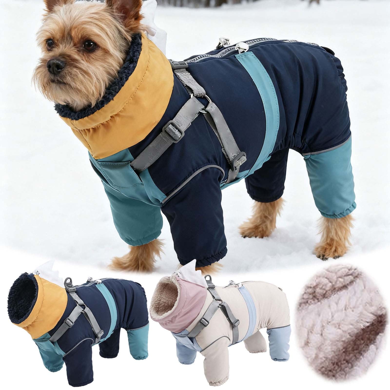 Dog Snowsuit with Built-in Harness, 4-Leg Full Body Winter Coat, Fleece ...
