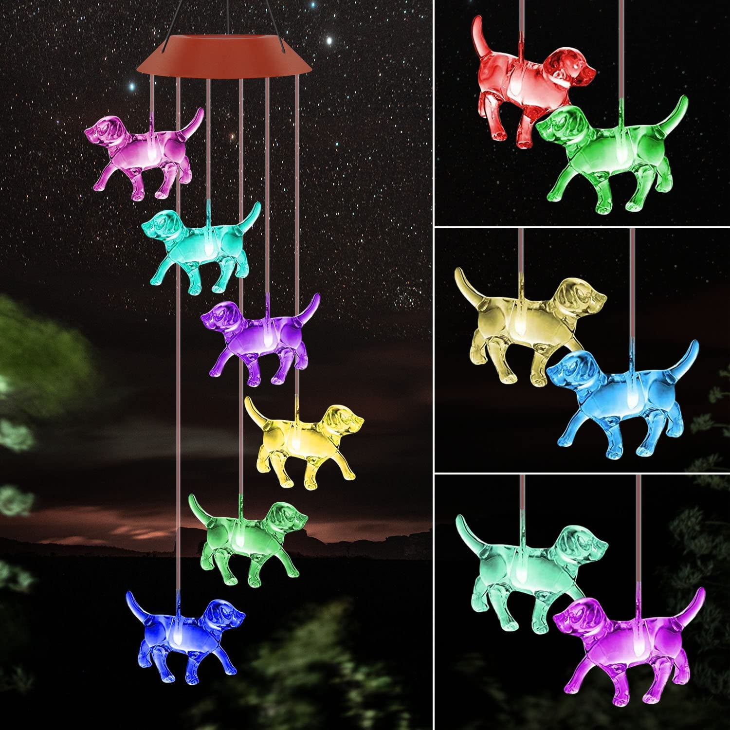 Dog Solar Wind Chimes for Outside Colors Changing Lights Outdoor ...