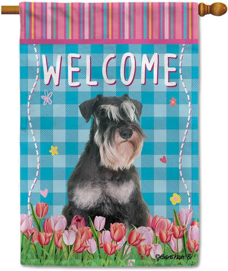 Dog Spring Summer Welcome House Flag Black And White Miniature ...