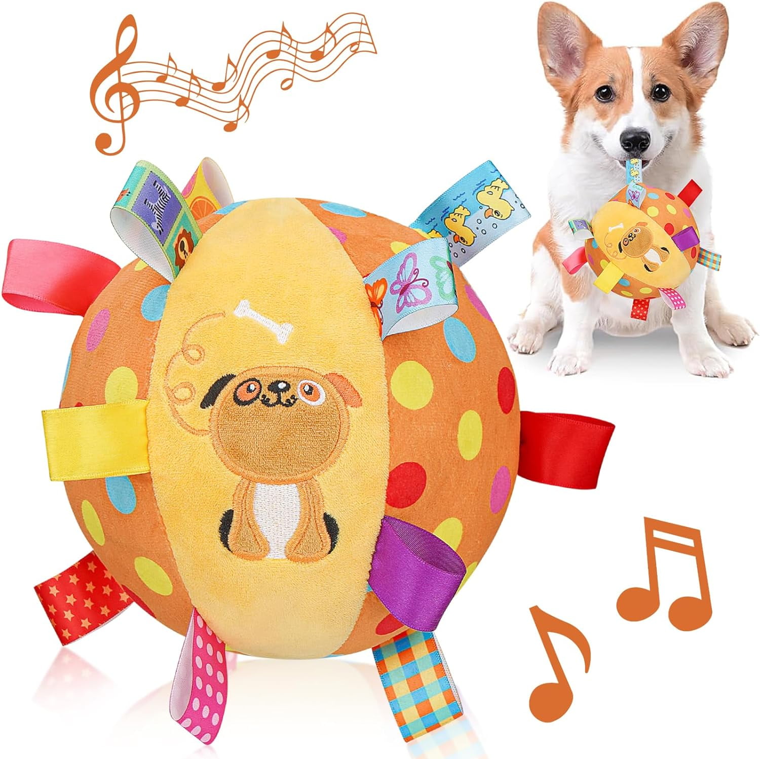 Dog Squeaky Plush Toy with Straps, 6-Inch Soft Stuffed Ball with Cotton ...