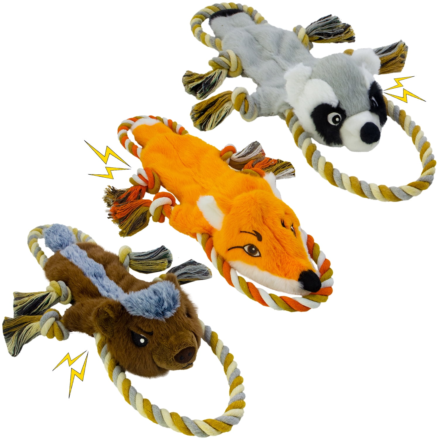 Dog Squeaky Toys, No Stuffing 3-Pack Toys, Rope to Keep Puppy Busy ...