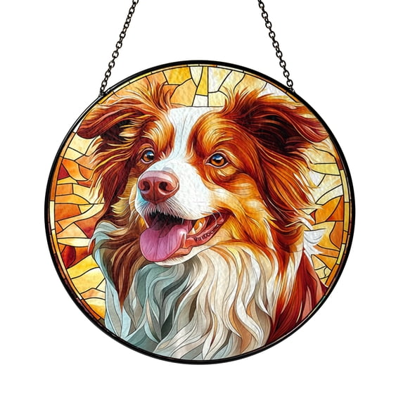 Dog Stained Glass Style Window Suncatcher, Friendly Canine Art Panel ...