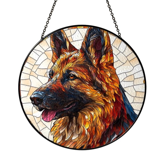 Dog Stained Glass Style Window Suncatcher, Loyal Canine Art Panel ...