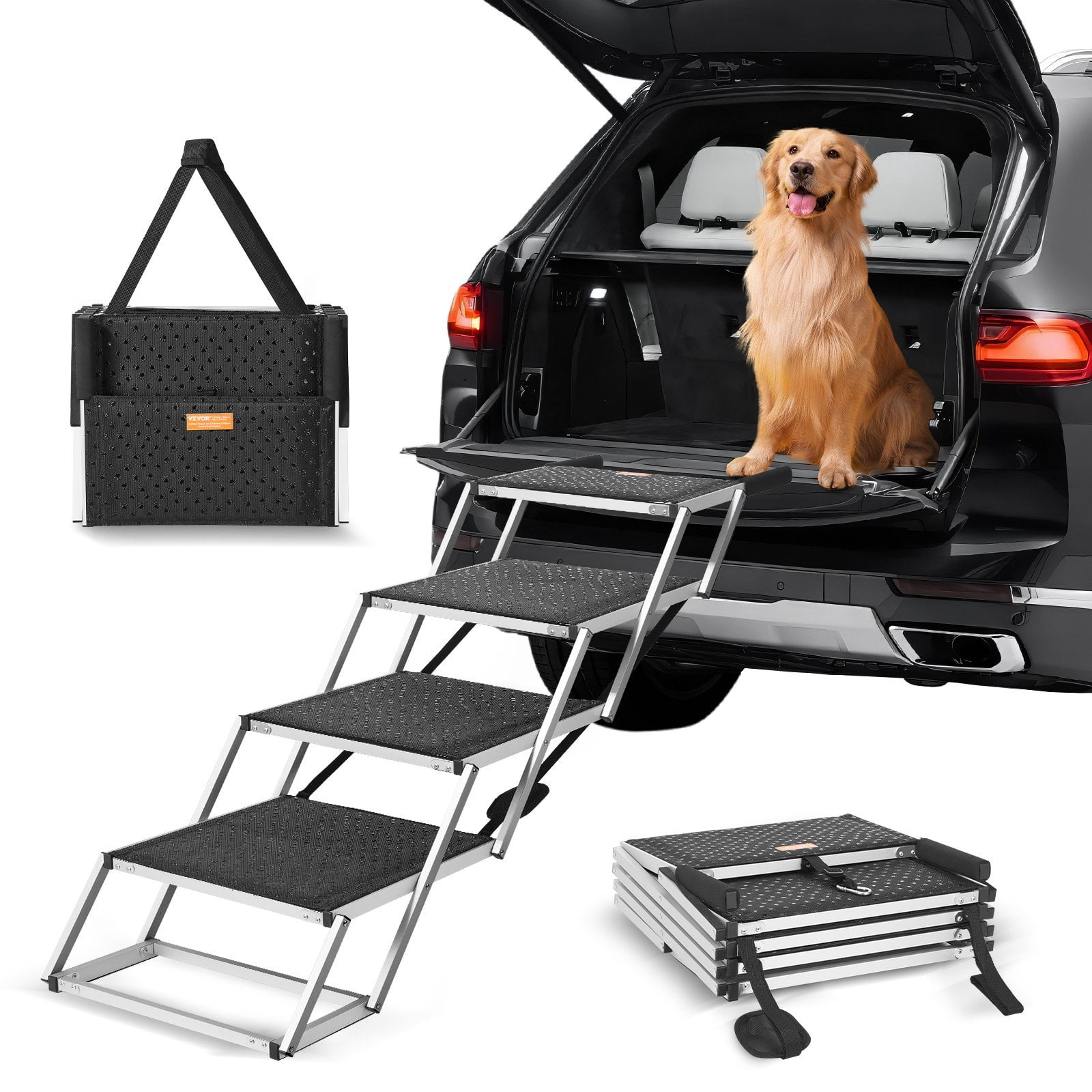 Dog Stair for Cars 4-step Folding Dog Steps Aluminum Loads up to 250 ...