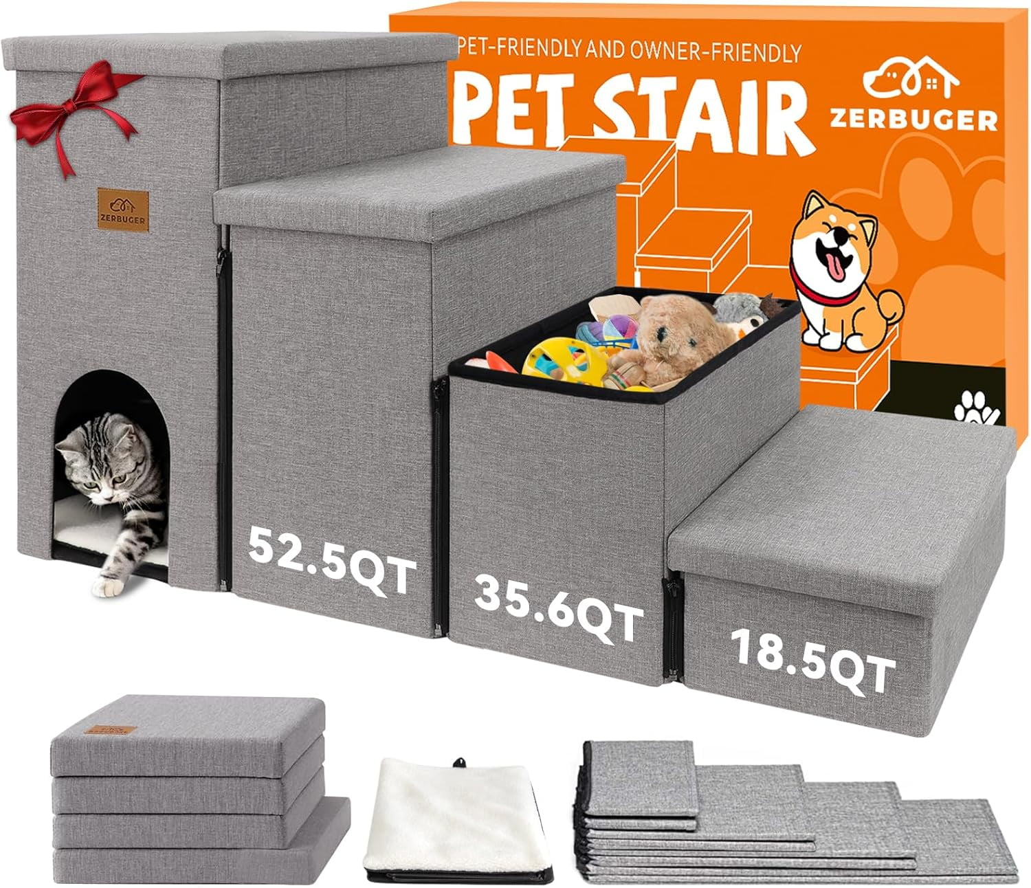 Dog Stairs 23" H, 4-Step Wider Dog Steps for High Beds Window, Folding ...