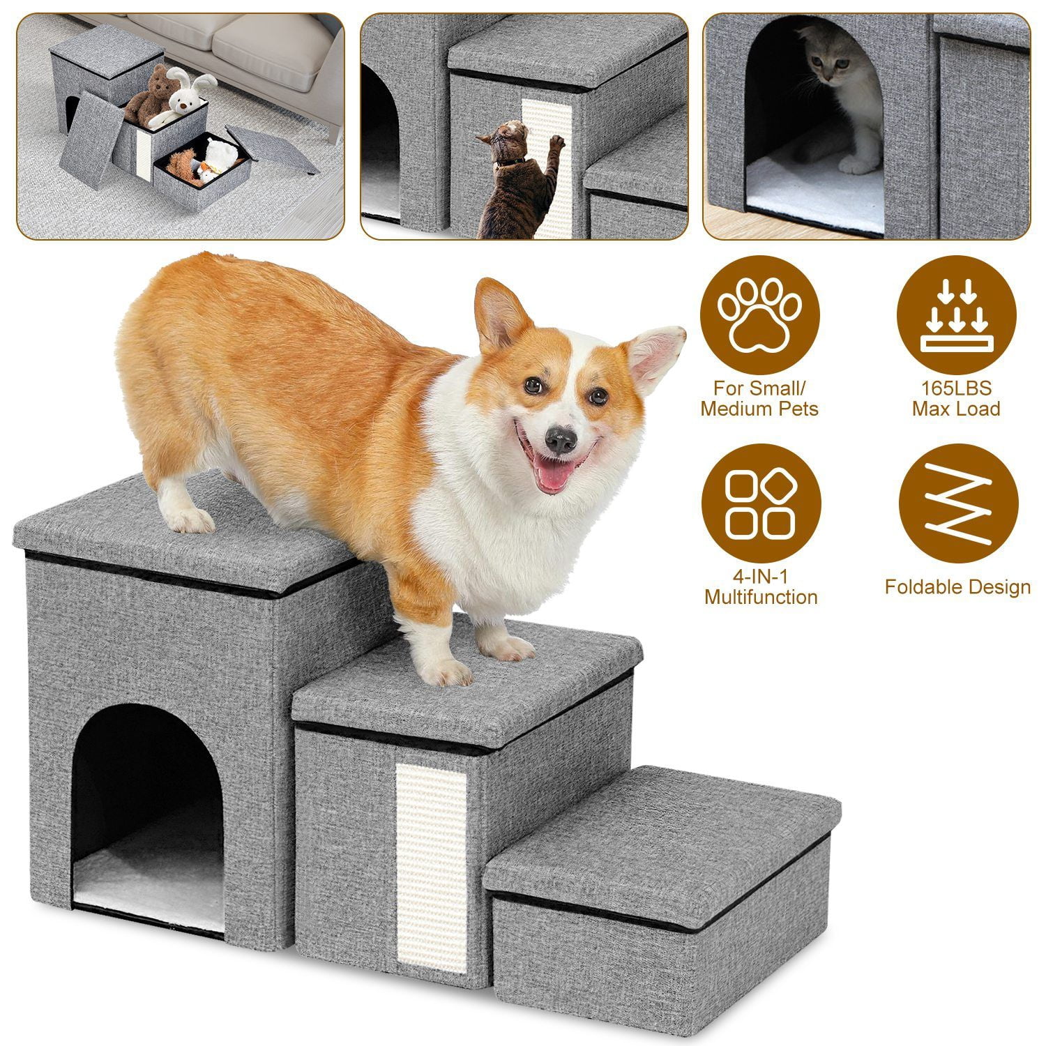 Dog Stairs for Bed and Couch 42cm H, Foldable Dog Stairs for Small ...