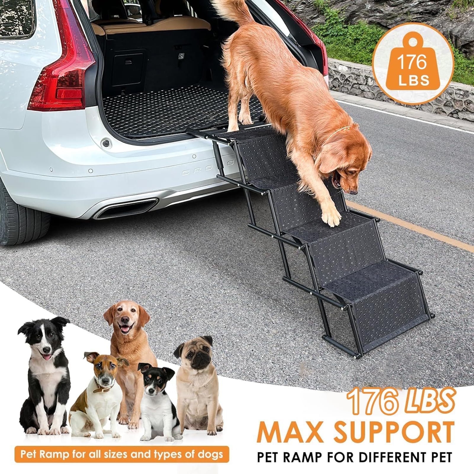 TOMSHOME Folding Dog Ramp, Adjustable Dog Stairs for Cars, Supports 150 ...