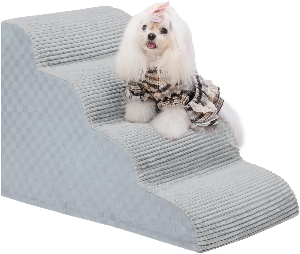 Dog Stairs Curved Ramp for Small Dogs 19.5" H, 4-Step Pet Stairs for ...